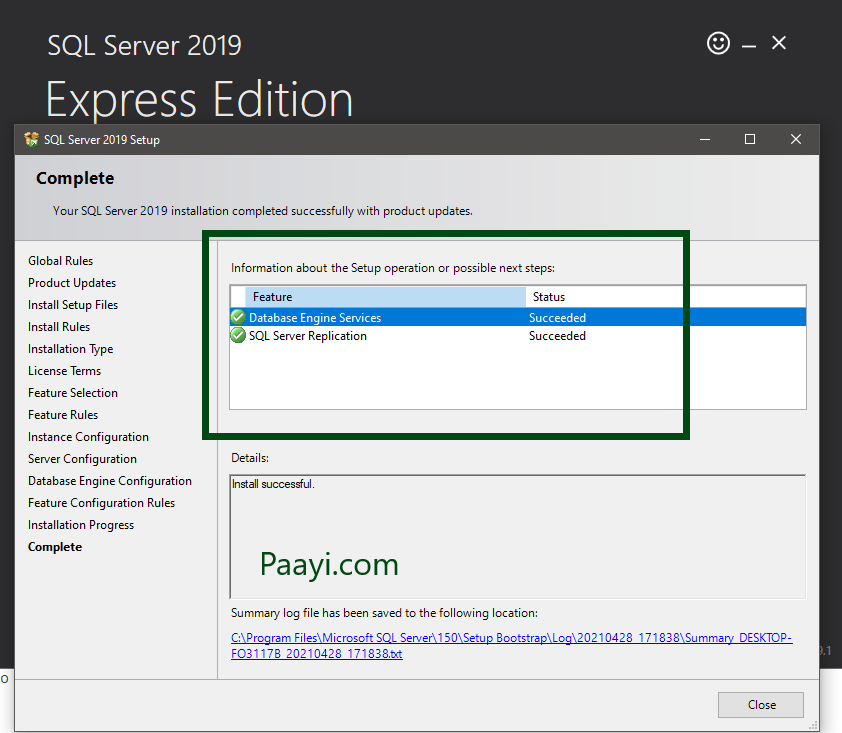 Step 21. The database engine services and SQL server replication status will be completed ...